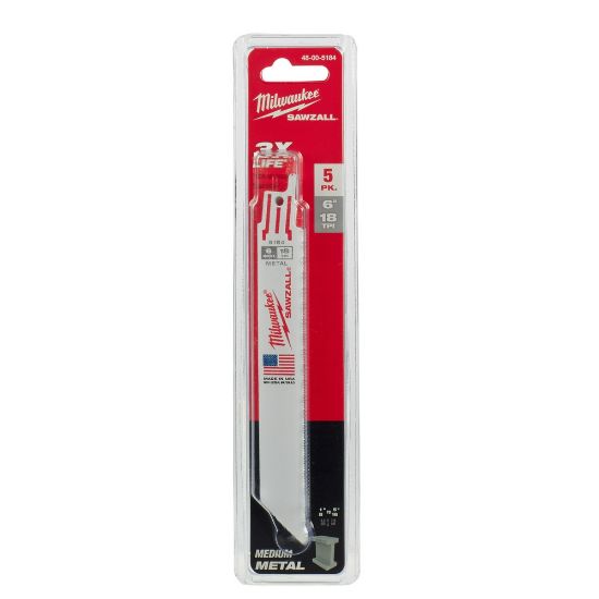 Milwaukee 48-00-5184 SAWZALL 6 in. 18 TPI Bi-Metal Reciprocating Blade ...